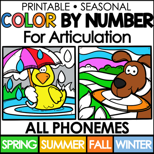 Seasonal Articulation Color By Number Printable Pages for Speech ...