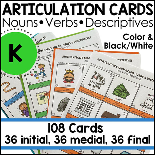 K Articulation Cards Nouns Verbs Descriptives All Positions & Sight ...