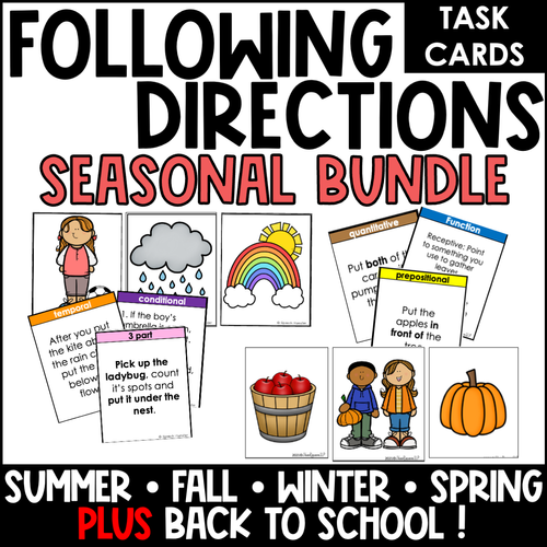 Seasonal Bundle for Following Directions Printable Cards for Linguistic ...