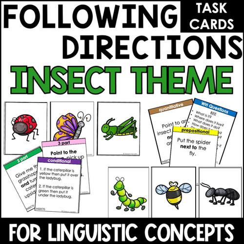 Insect Theme Following Directions Printable Cards for Linguistic ...