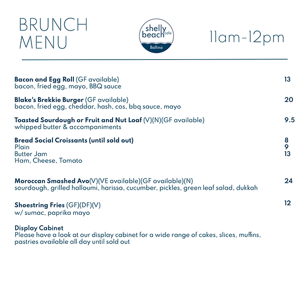 MENU | Shelly Beach Cafe