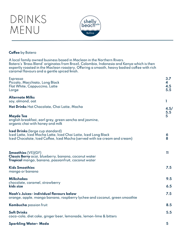 MENU | Shelly Beach Cafe