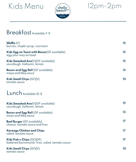 MENU | Shelly Beach Cafe