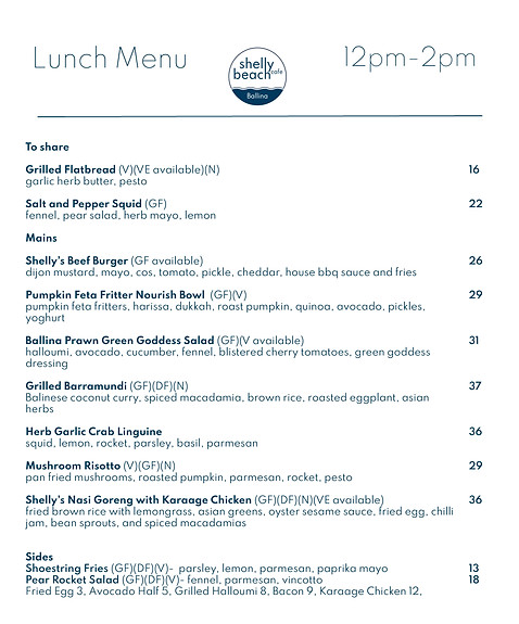 MENU | Shelly Beach Cafe