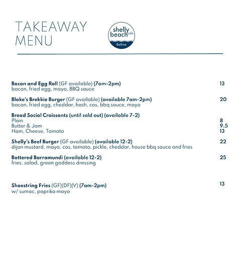 MENU | Shelly Beach Cafe