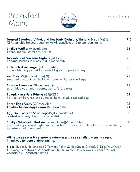MENU | Shelly Beach Cafe