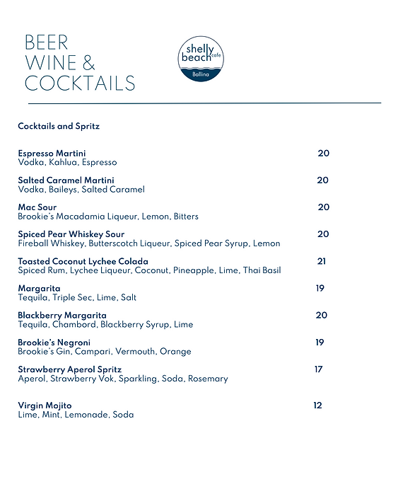 MENU | Shelly Beach Cafe