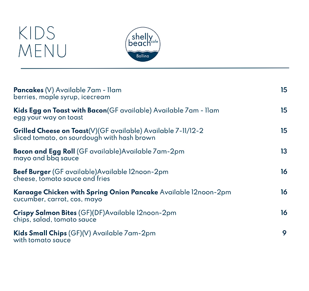 MENU | Shelly Beach Cafe