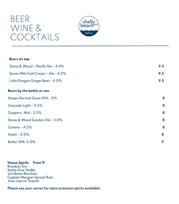 MENU | Shelly Beach Cafe