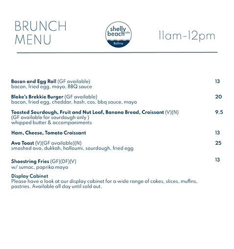 MENU | Shelly Beach Cafe