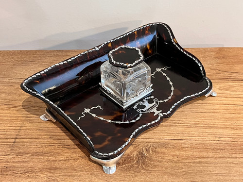 Edwardian Tortoiseshell Silver Mounted Pique Desk Stand by William ...