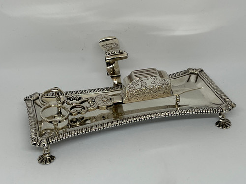 A very rare eighteenth-century silver matching wick trimmer on stand ...
