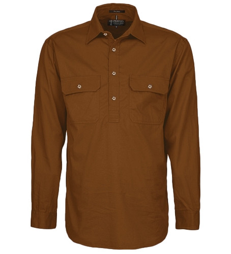 Pilbara Mens Closed Front L/S Workshirt Terracotta | Condamine Clothing