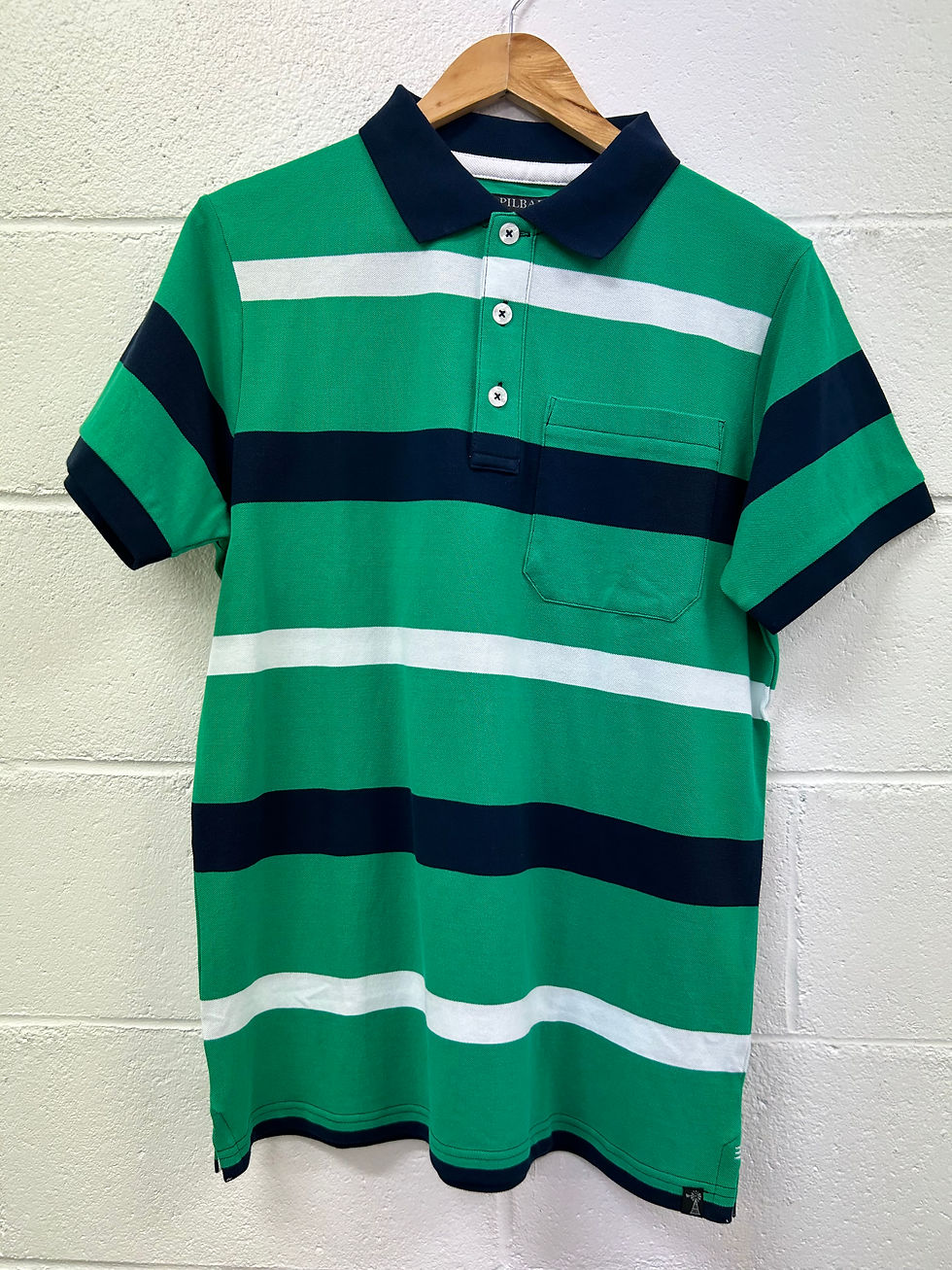Pilbara Mens Striped Polo Pocket-Kelly Green | Condamine Clothing