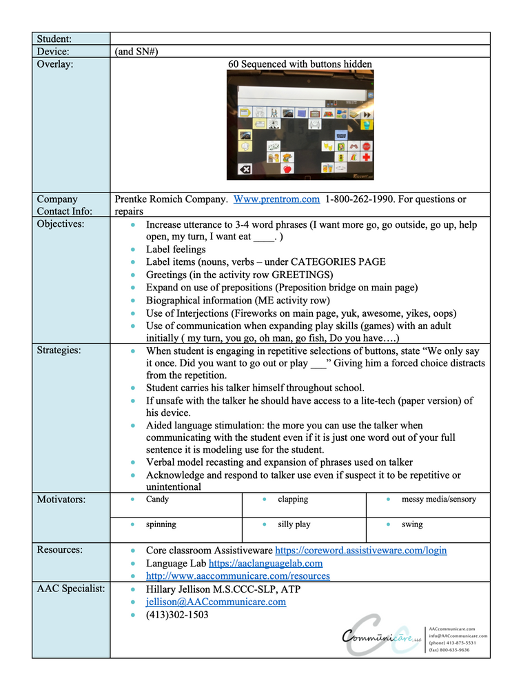 AAC/AT Summary Page for Carryover of Information