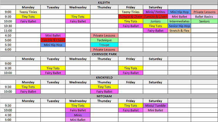 Timetable | Count me in dance School