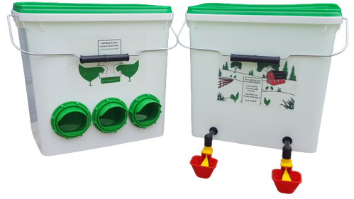 Quail Feeder 10l/7kg (6 feeding ports) + 10l Water Drinker with 2 ...