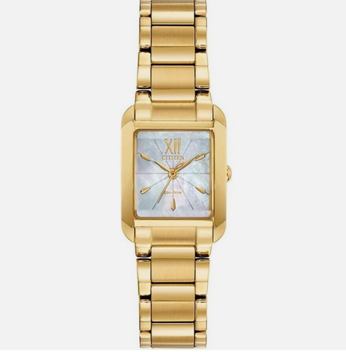 Citizen Ladies Eco Drive Yellow Gold Tone Rectangle Bracelet Watch 22mm ...