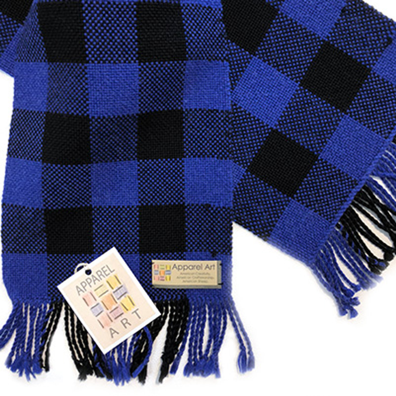 Black, and Royal Blue Cotton and Wool Handwoven 8" x 50" buffalo check ...