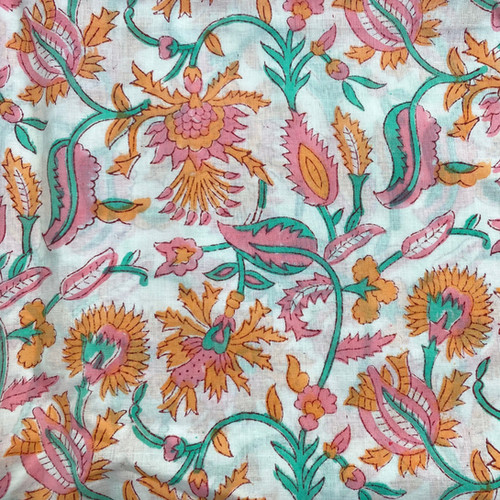 Orange Indian Thistle Block Printed Fabric - 1m | Mellymade Designs