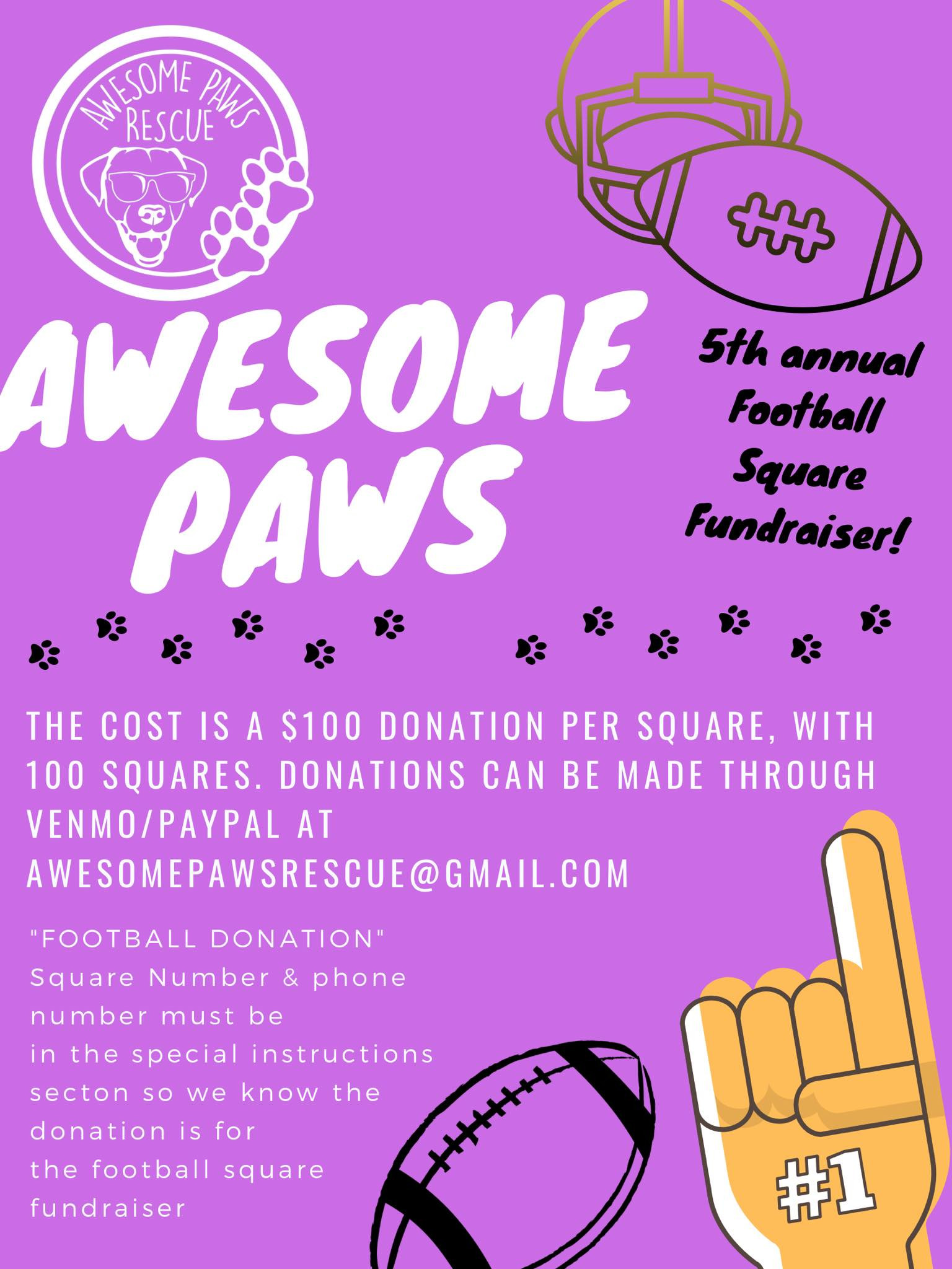 5th Annual Football Square Fundraiser! | Awesome Paws Rescue