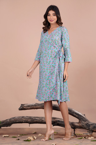 Blue Ditzy Floral Pattern Midi Dress | Mayin Clothing