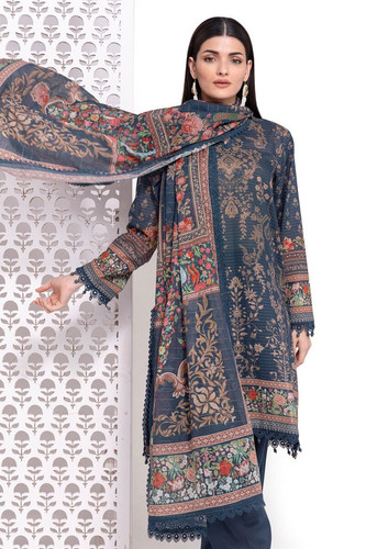 Messuri Blue Printed Fabric 3 Piece by Khaadi | The Fzami