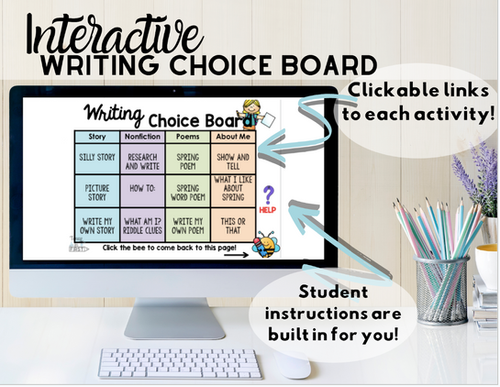 DIGITAL Writing Choice Board Spring Theme | Teaching In First