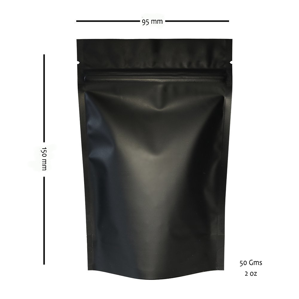Stand Up Pouch Resealable Zip Lock Pouch - BLACK MATTE - 2oz | Santmira