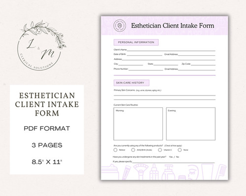 Professional Esthetician Client Intake Form | Printable PDF ...