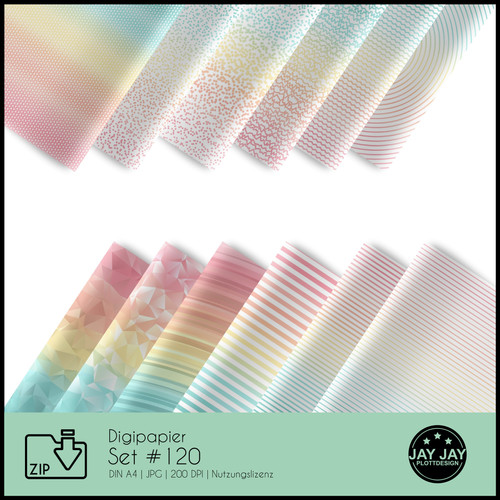 Digipapier-Set #120 (rot, orange, gelb, grün, blau) | Jay Jay Plottdesign