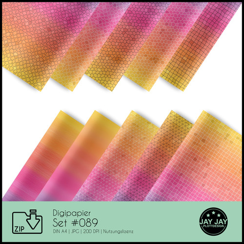 Digipapier-Set #089 (gelb, orange, pink, lila) | Jay Jay Plottdesign