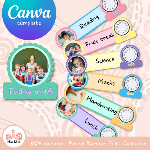 Pastel Rainbow Frills Customisable Visual Timetable | Miss Gibbs