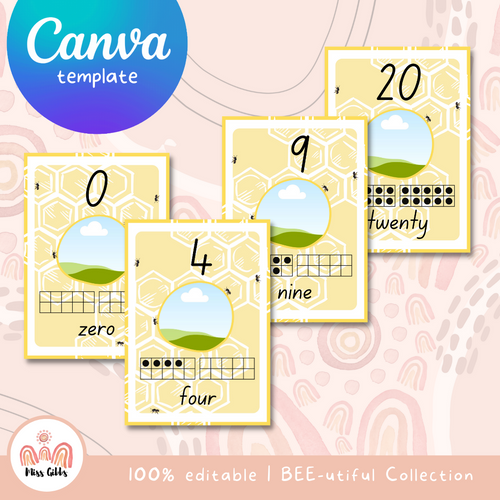BEE-utiful Number Poster template set with 20 frame | Miss Gibbs