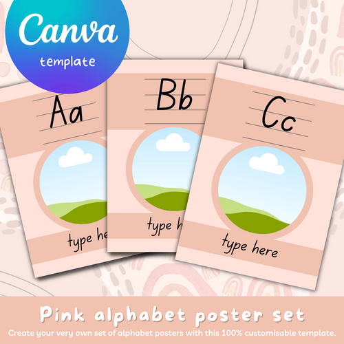 Pink Alphabet poster with image | Canva template | Miss Gibbs