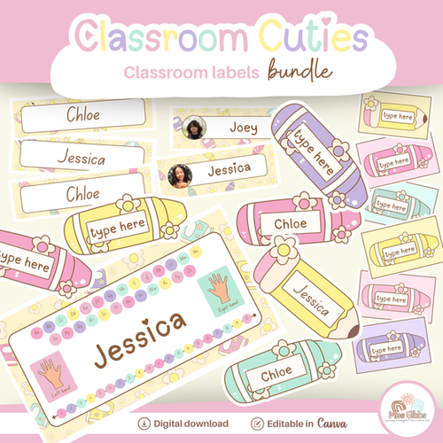 Editable classroom labels modern classroom decor bundle pastel Canva ...