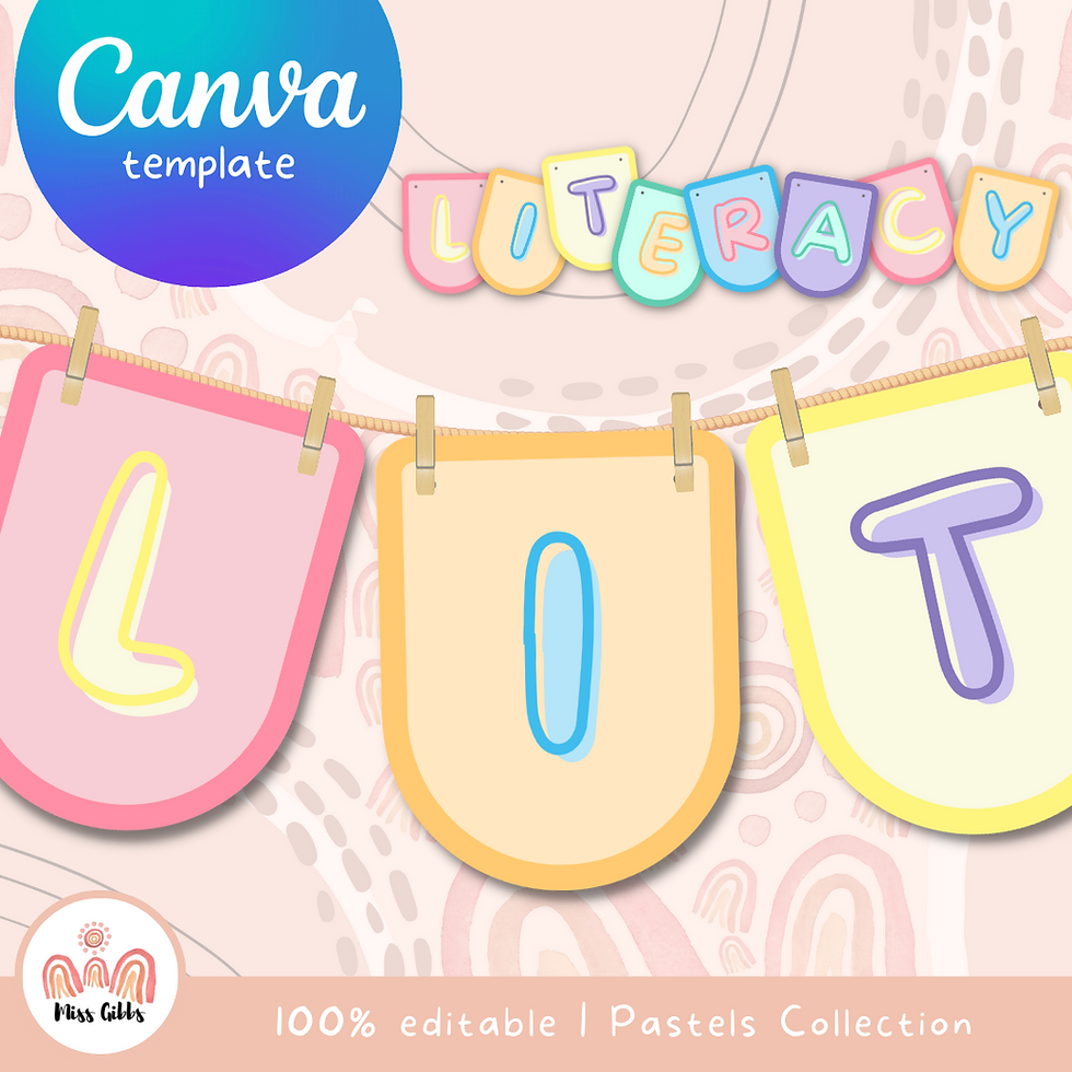 Pastel Rainbow Frills Literacy Bunting template | Miss Gibbs
