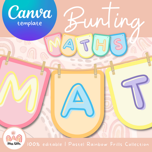 Pastel Rainbow Frills Maths Bunting template | Miss Gibbs