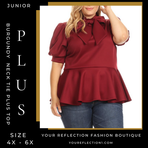 *BURGUNDY - Neck Tie Plus Top | Your Reflection Fash