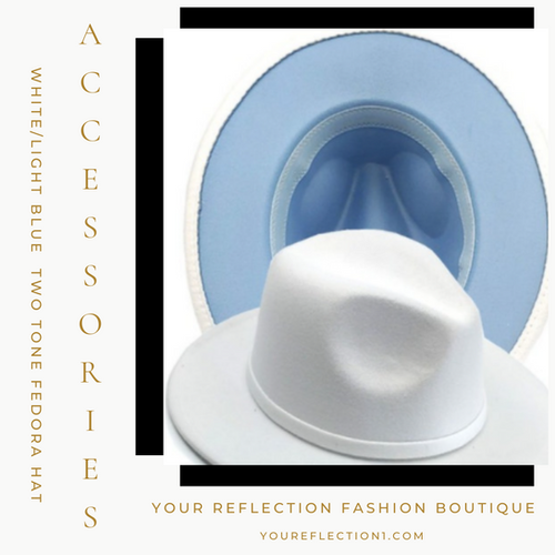 WHITE/LIGHT BLUE Two Tone Fedora Hat | Your Reflection Fash