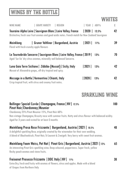 Sample 'By The Bottle' Menu | Metamorphica