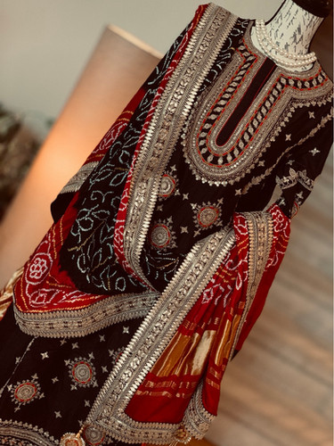 Bnarasi Muga Silk Marodi Work Kurta with Bandhani Gaji Silk Dupatta ...