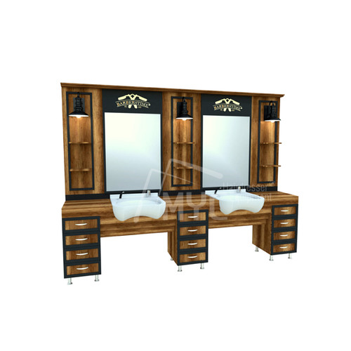 Classic Double Barber Station MYC588:Dark Wood | The Salon Works