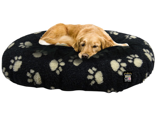 Oval Dog Cushion in Black With Paw Print Various Sizes | dogdreamer