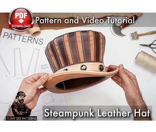 Steampunk Top Hat Pattern - Leather DIY - Pdf Download - Video Tutorial | Leather Patterns