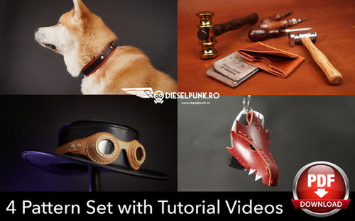 Leather Working Pattern Set - Dog Collar - Dragon Key Fob - Steampunk ...