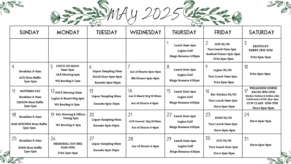 Calendar | Havasu Legion Post 8