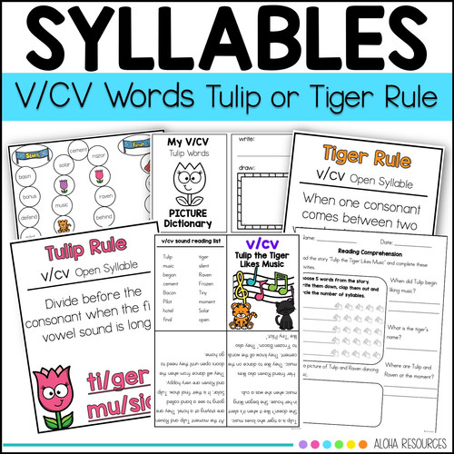 Open Syllables VCV Tulip Tiger Words Reading and Writing Practice ...