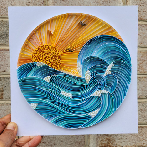 Paper Quilling Sun and Sea Frame | 8x8 Inches | Handcrafted Coastal Art ...