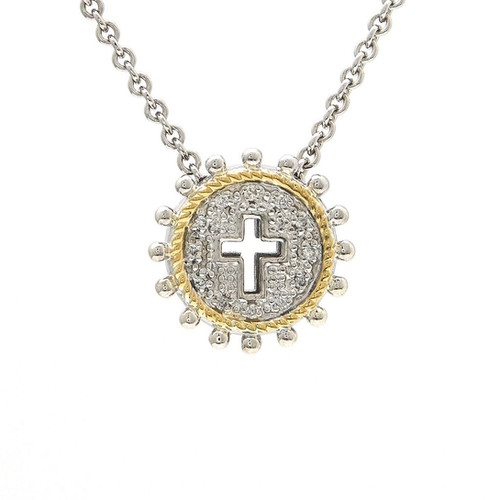 Silver and 18K Diamond Cross Necklace | Goodin's Jewelry